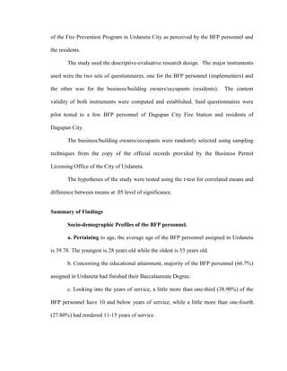 Fire Prevention Program (FPP) of the Bureau of Fire Protection (BFP) in ...