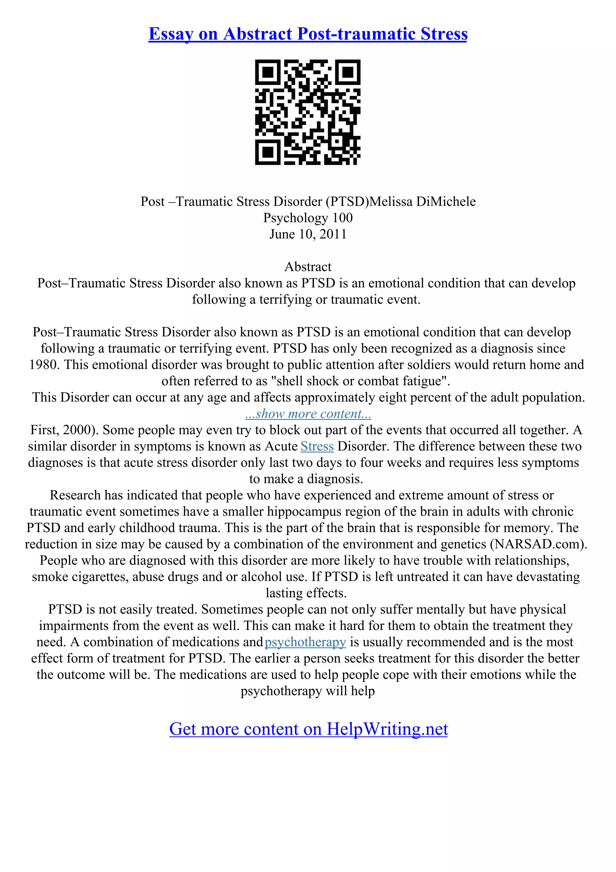 Abstract Essay Example | PDF