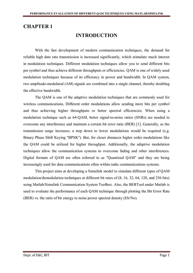 Performance Evaluation of Different QAM Techniques Using Matlab/Simulink full report | PDF ...