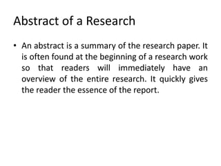 Abstract of a research | PPTX