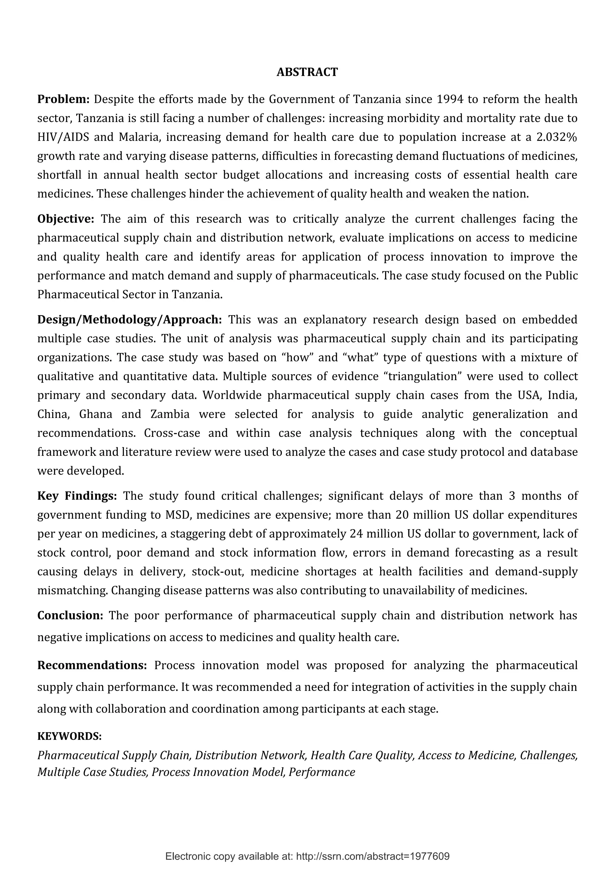 Abstract pharmaceutical supply chain in tanzania nesia mahenge | PDF