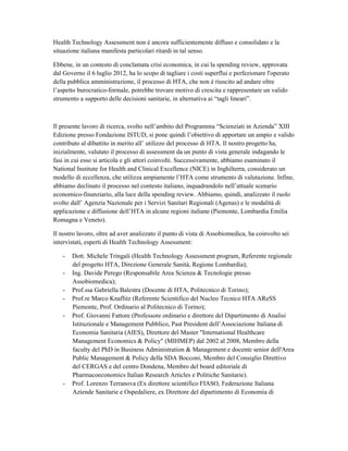 Health Technology Assessment: un Ponte tra la scienza e il policy ...