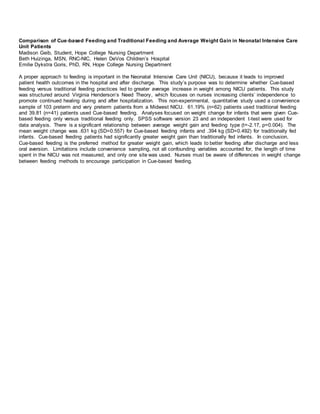 Comparison of Cue-based Feeding and Traditional Feeding and Average ...