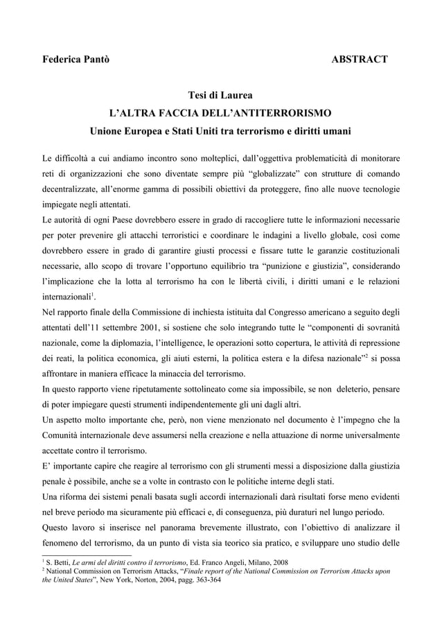 Abstract Tesi "L'altra faccia dell'antiterrorismo" | PDF