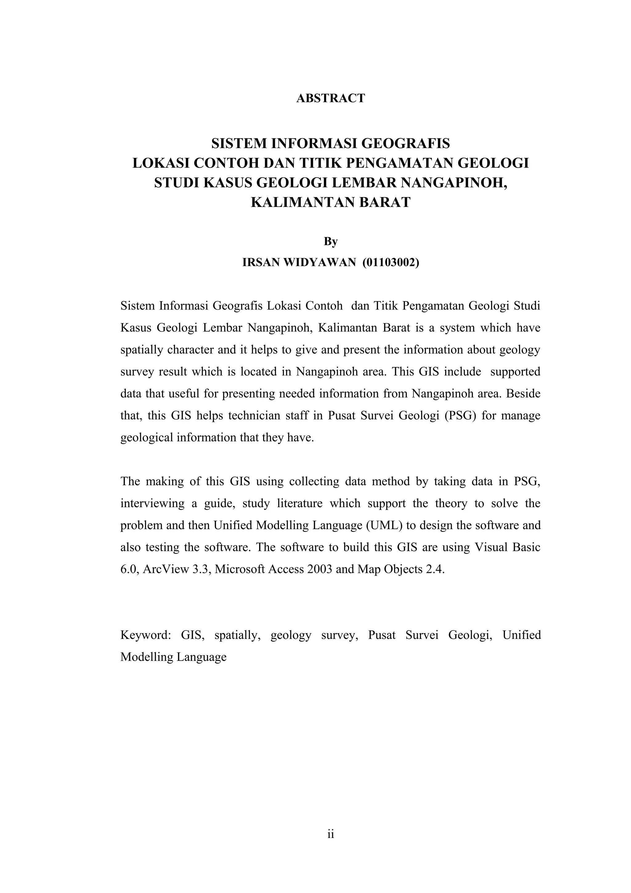 Abstrak Tugas Akhir SISTEM INFORMASI GEOGRAFIS LOKASI CONTOH DAN TITIK ...