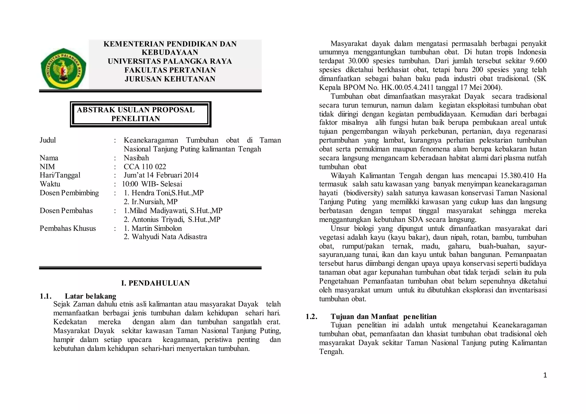 Abstrak penelitian keanekaragaman jenis tumbuhan obat di taman nasional ...