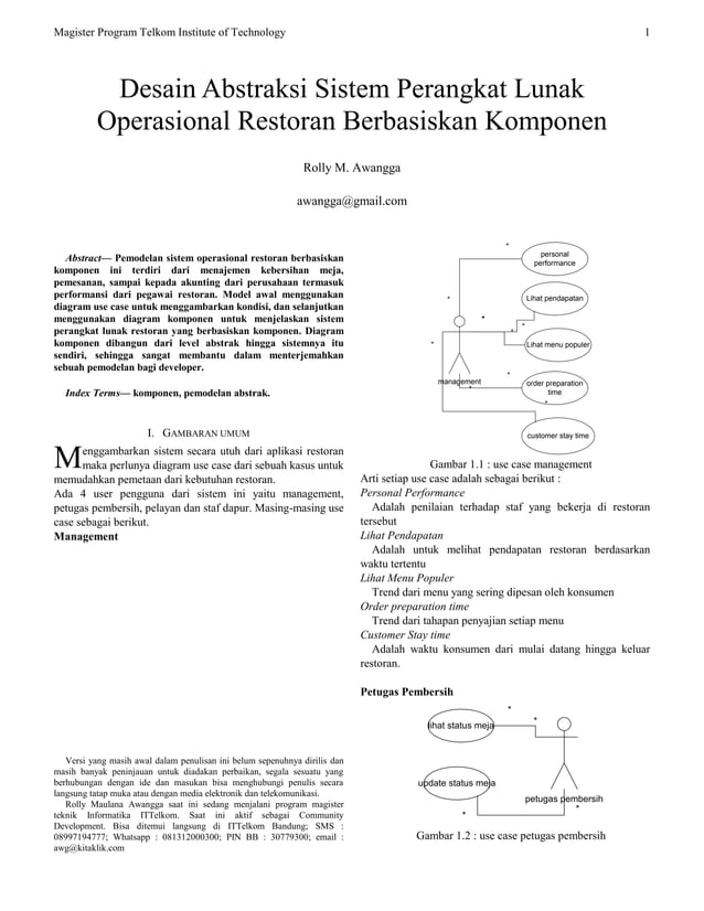 Desain Abstraksi Sistem Perangkat Lunak Operasional Restoran Berbasiskan Komponen | PDF
