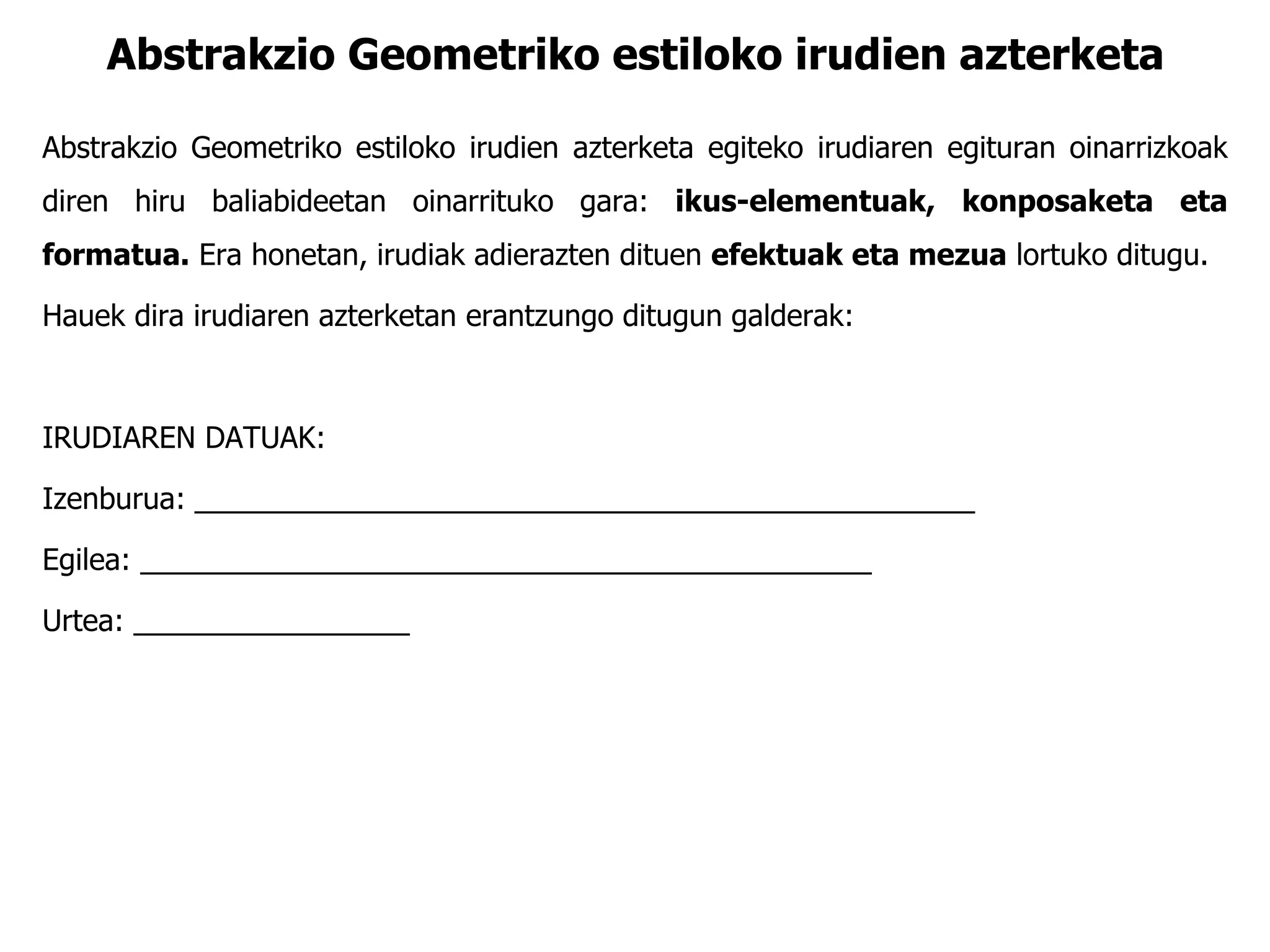 Abstrakzio geometriko estiloko irudien azterketa | PPTX