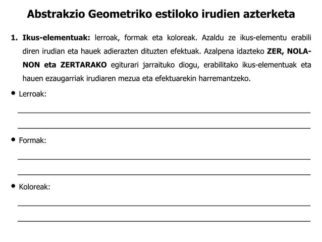 Abstrakzio geometriko estiloko irudien azterketa | PPTX