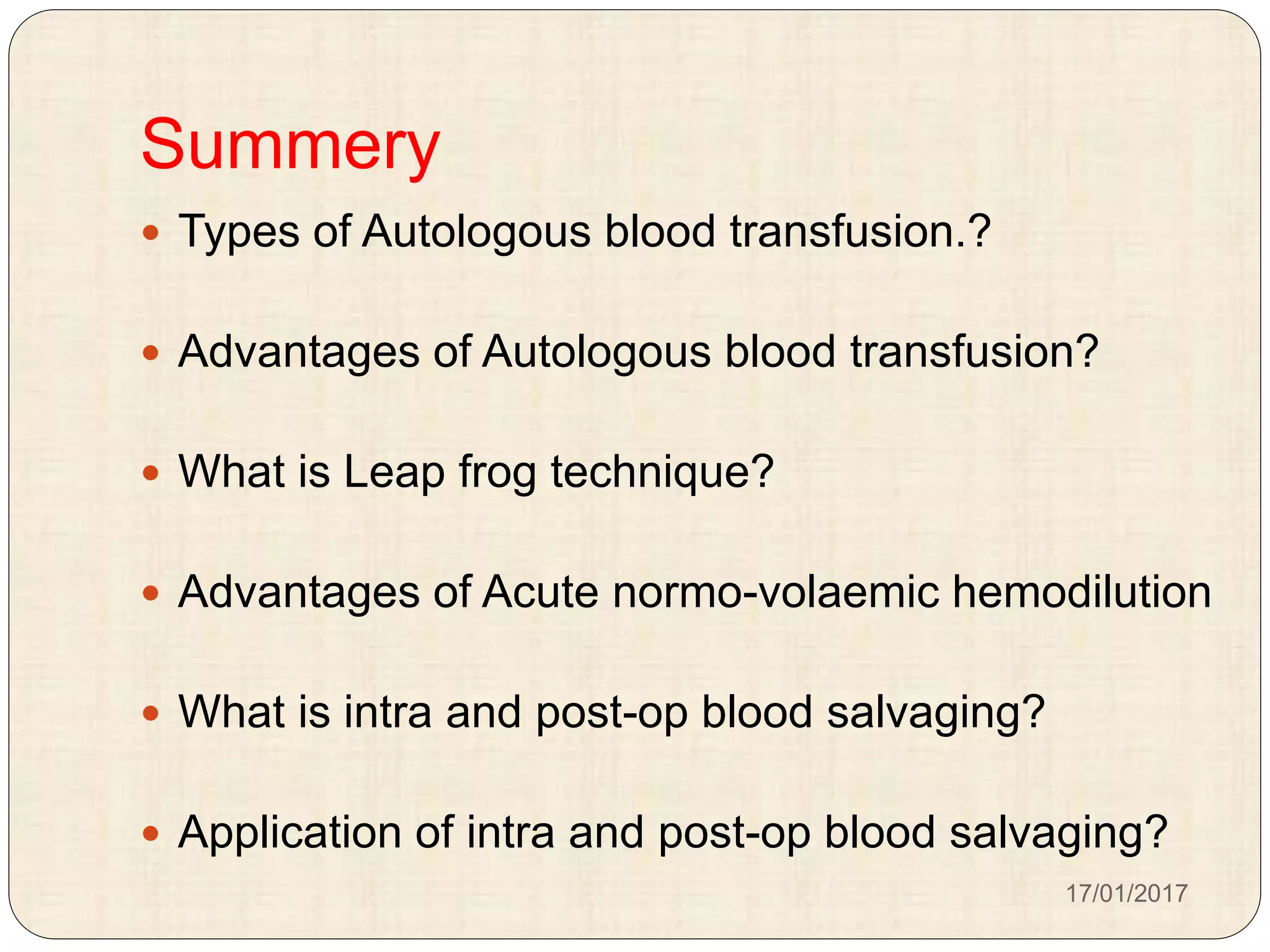 AUTOLOGOUS BLOOD TRANSFUSION | PPTX