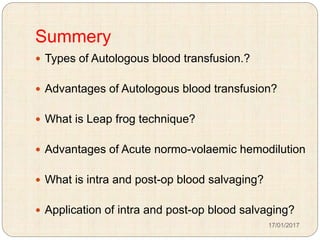 AUTOLOGOUS BLOOD TRANSFUSION | PPTX