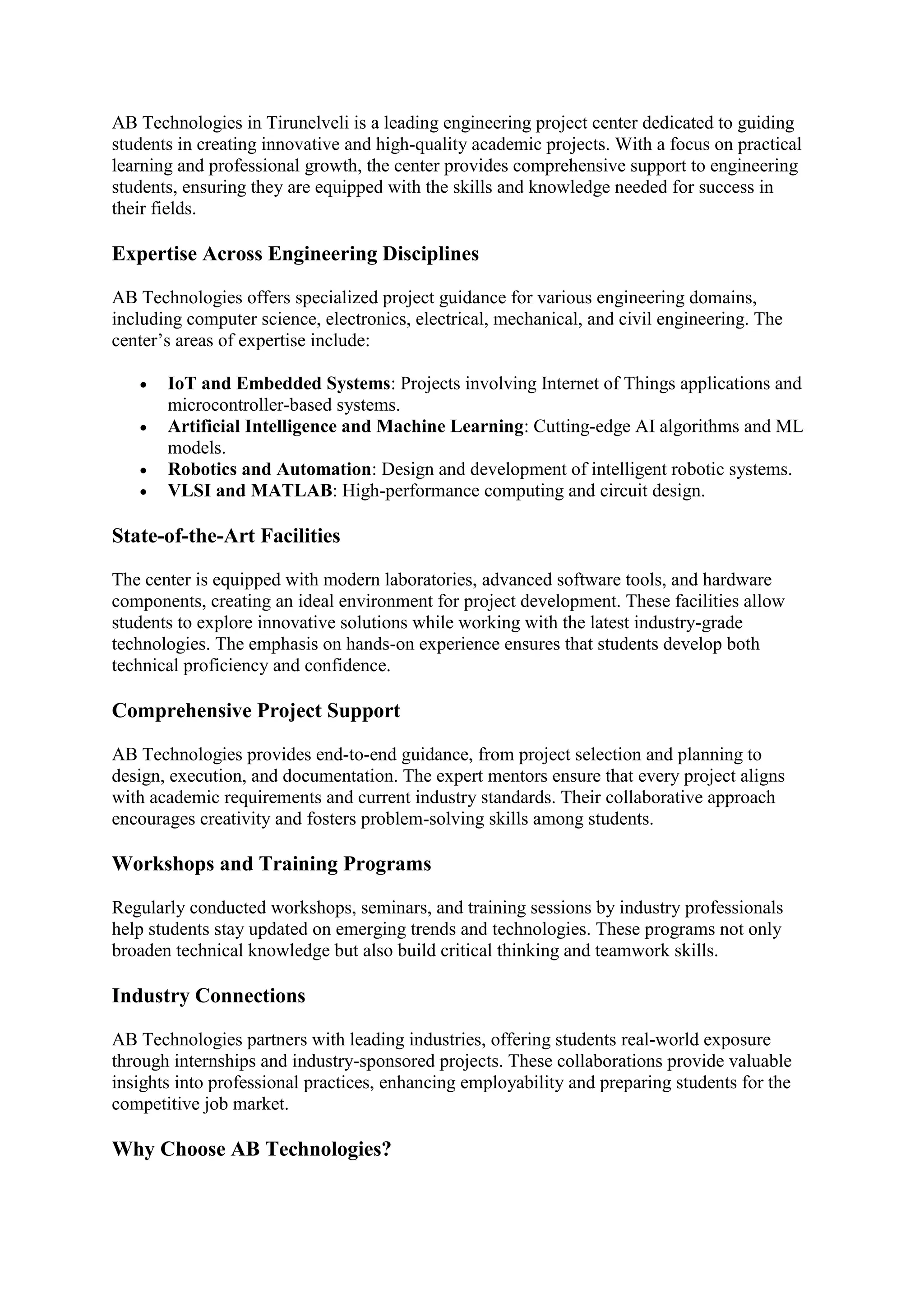 Engineering Project center in Tirunelveli | PDF