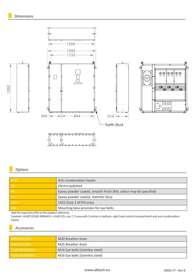 Abtech DPJB HV Hazardous Area (ATEX & IECEx) Electrical Enclosure Data Sheet | PDF