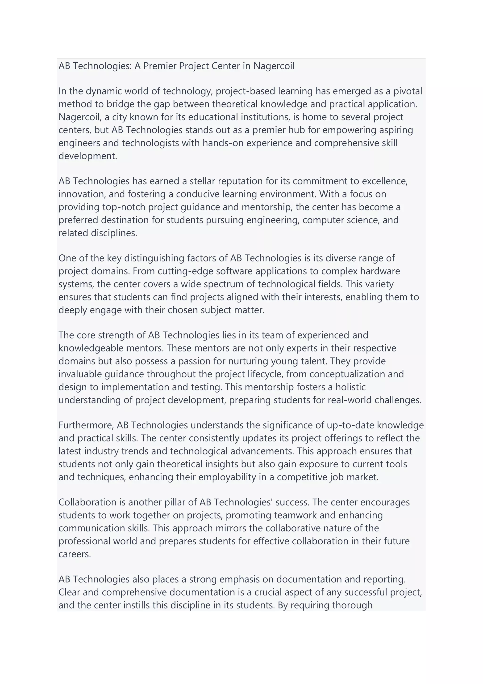 Best project center in nagercoil | DOCX