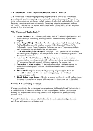 Engineering Project center in Tirunelveli | PDF