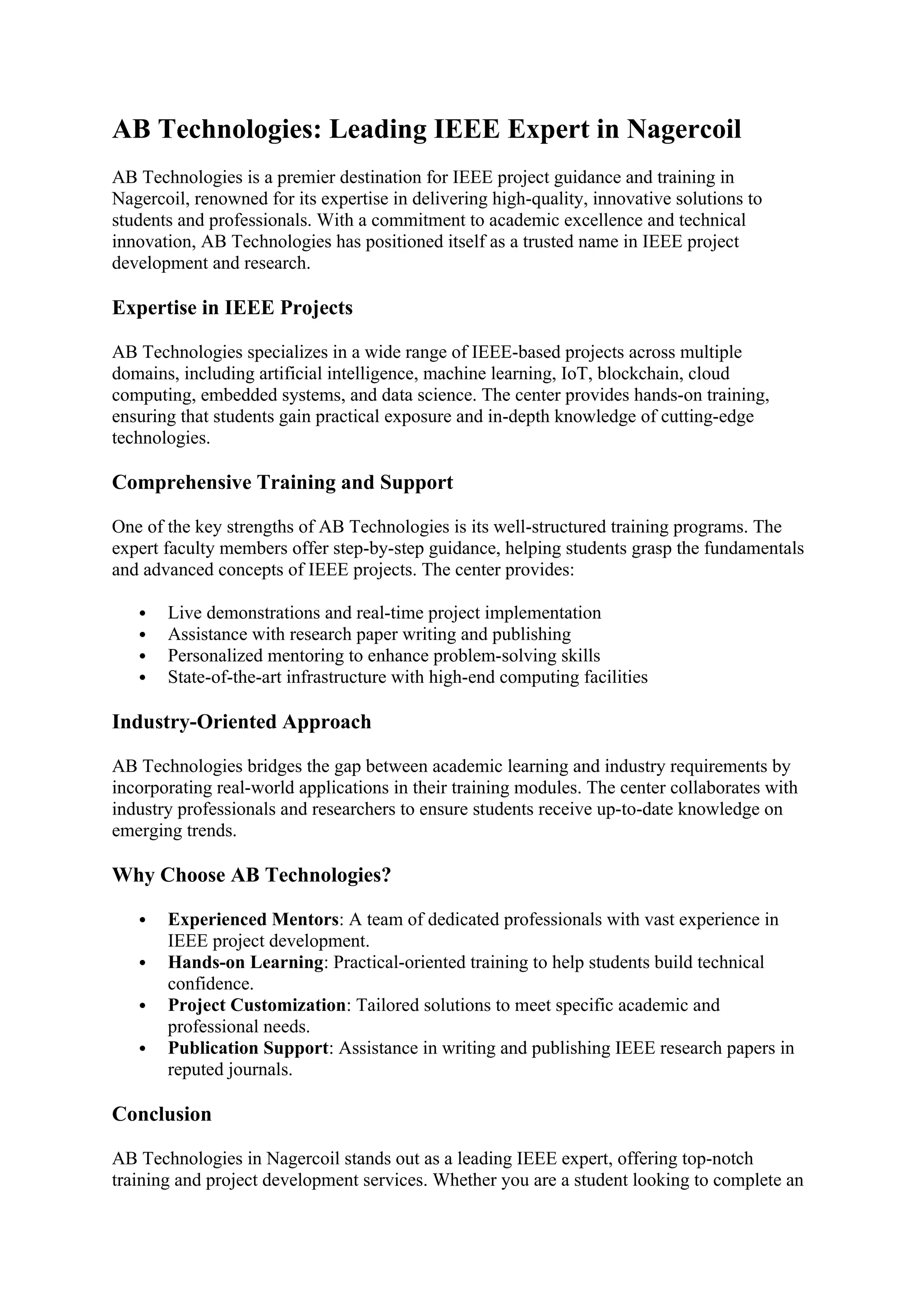 Best engineering project center in nagercoil | DOCX