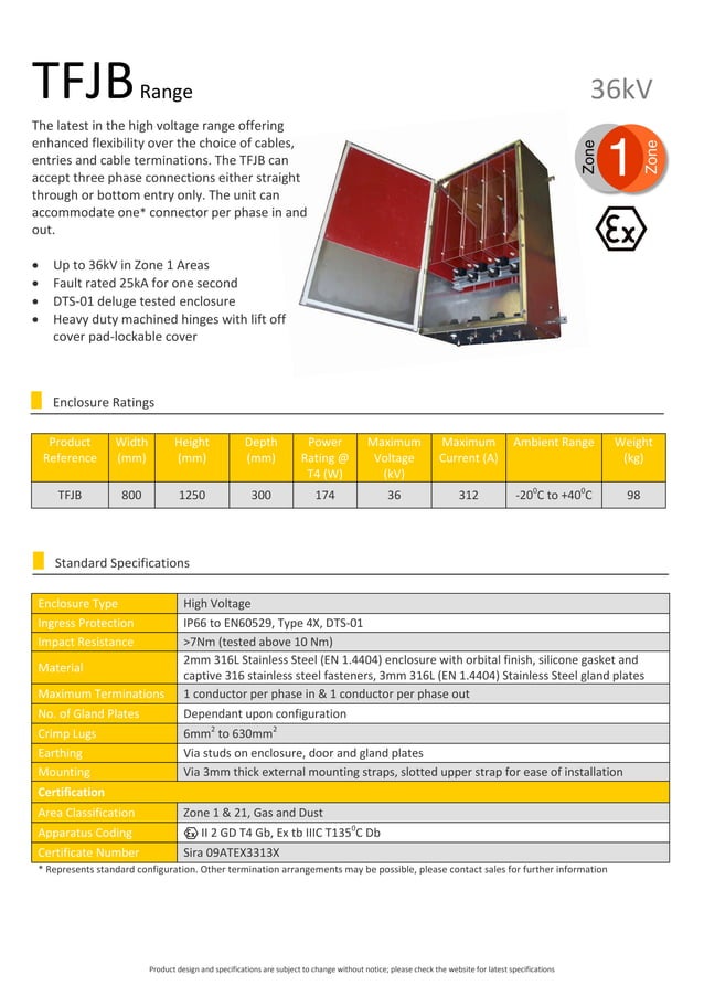 Abtech TFJB HV Hazardous Area (ATEX) Electrical Enclosure Data Sheet | PDF