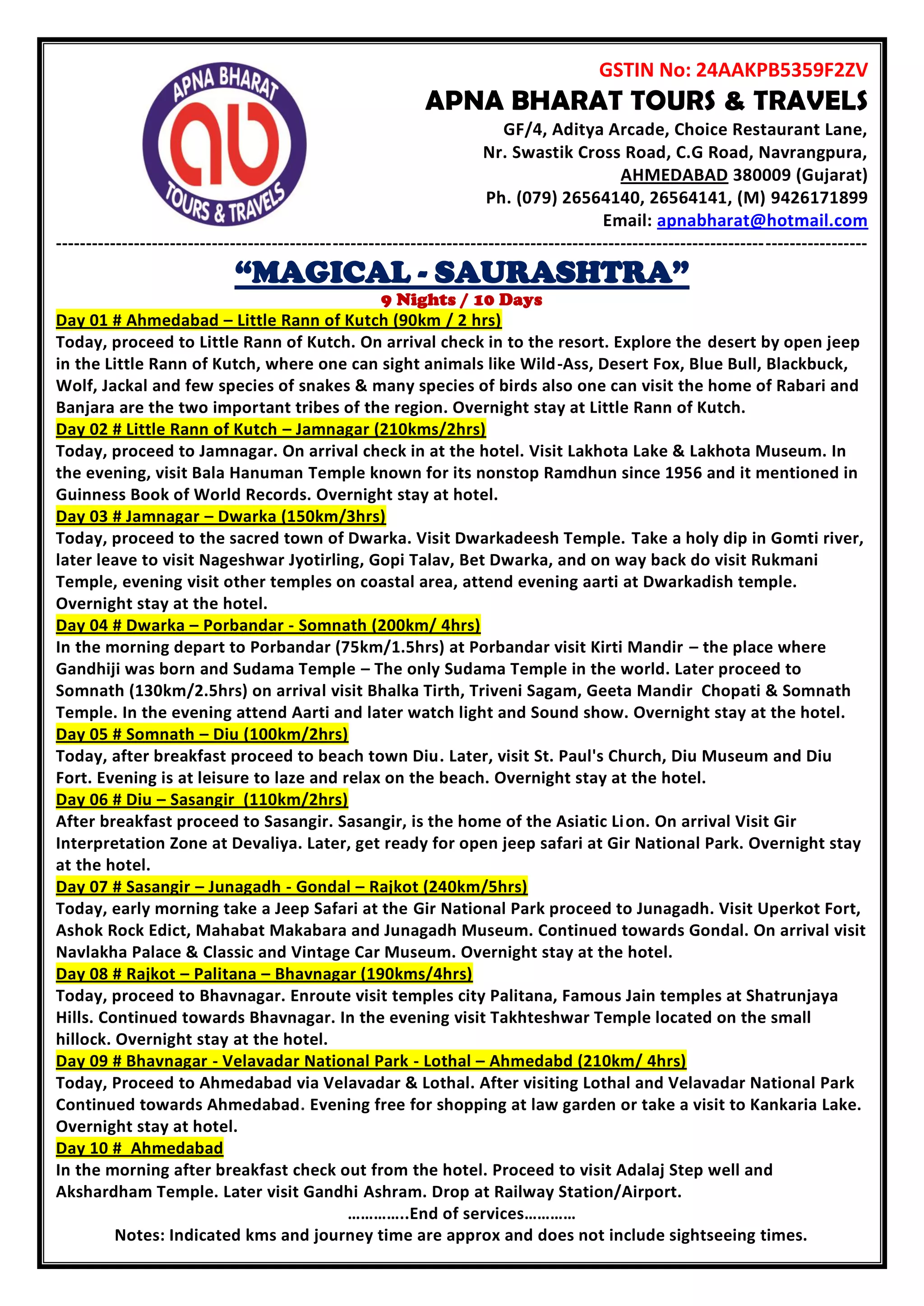 Magical Saurashtra 9N10D With Sasangir | PDF