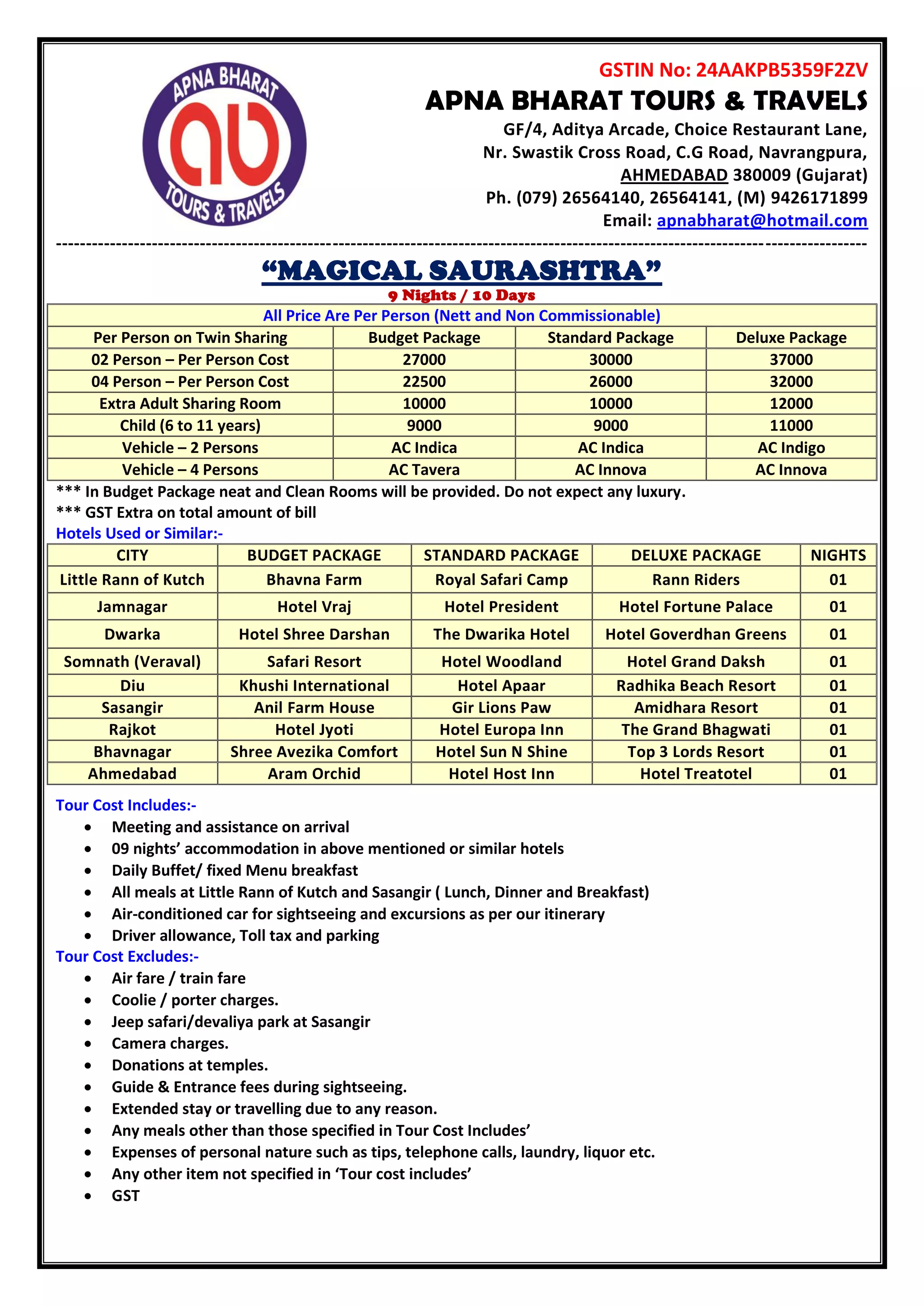 Magical Saurashtra 9N10D With Sasangir | PDF