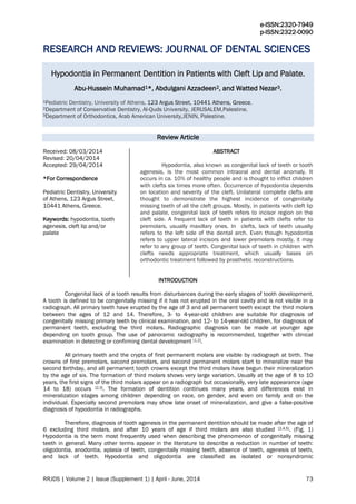 Hypodontia in Permanent Dentition in Patients with Cleft Lip and Palate | PDF | Dental Health ...