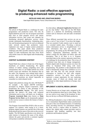 Digital Radio: a cost effective approach to producing enhanced radio programming | PDF