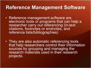Reference Management Systems for Research Support | PPT