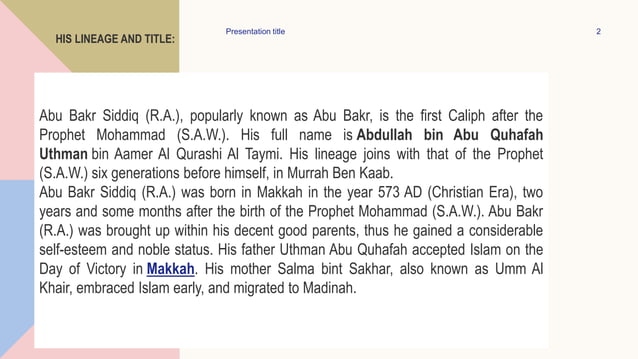 Abo baker al sidiqq-sera-story-life.pptx | Islam | Religion & Spirituality