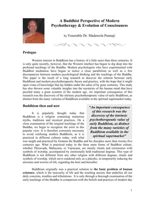 A buddhist perspective of modern psychotherapy & evolution of ...