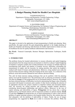 A budget planning model for health care hospitals | PDF