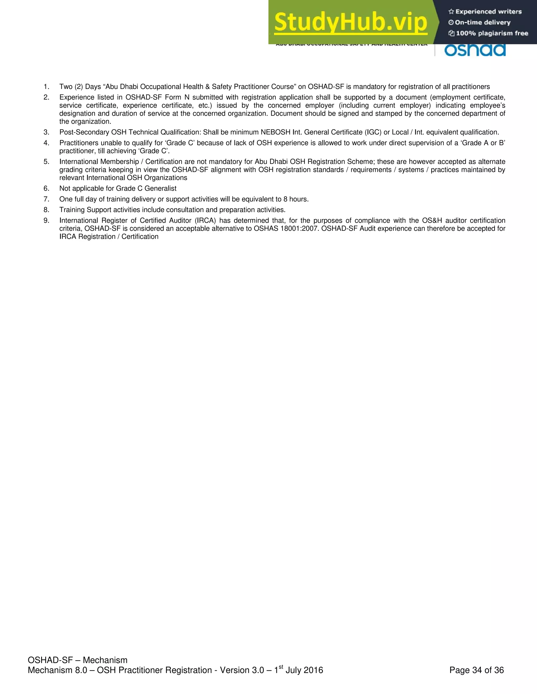 Abu Dhabi Occupational Safety And Health System Framework (OSHAD-SF ...