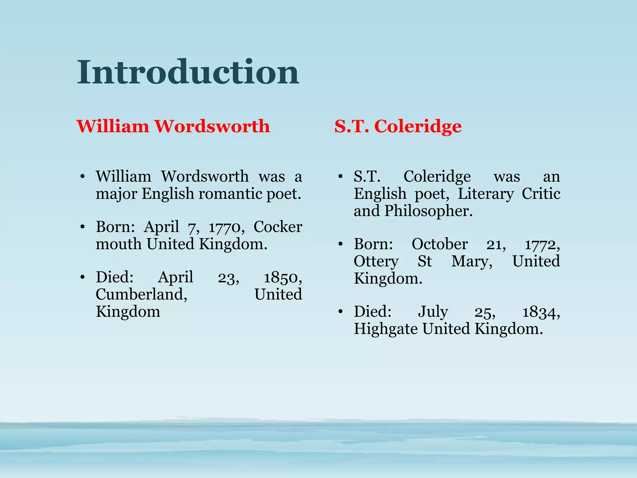 Wordsworth and Coleridge comparison in Poetry concept | PPTX | Poetry ...