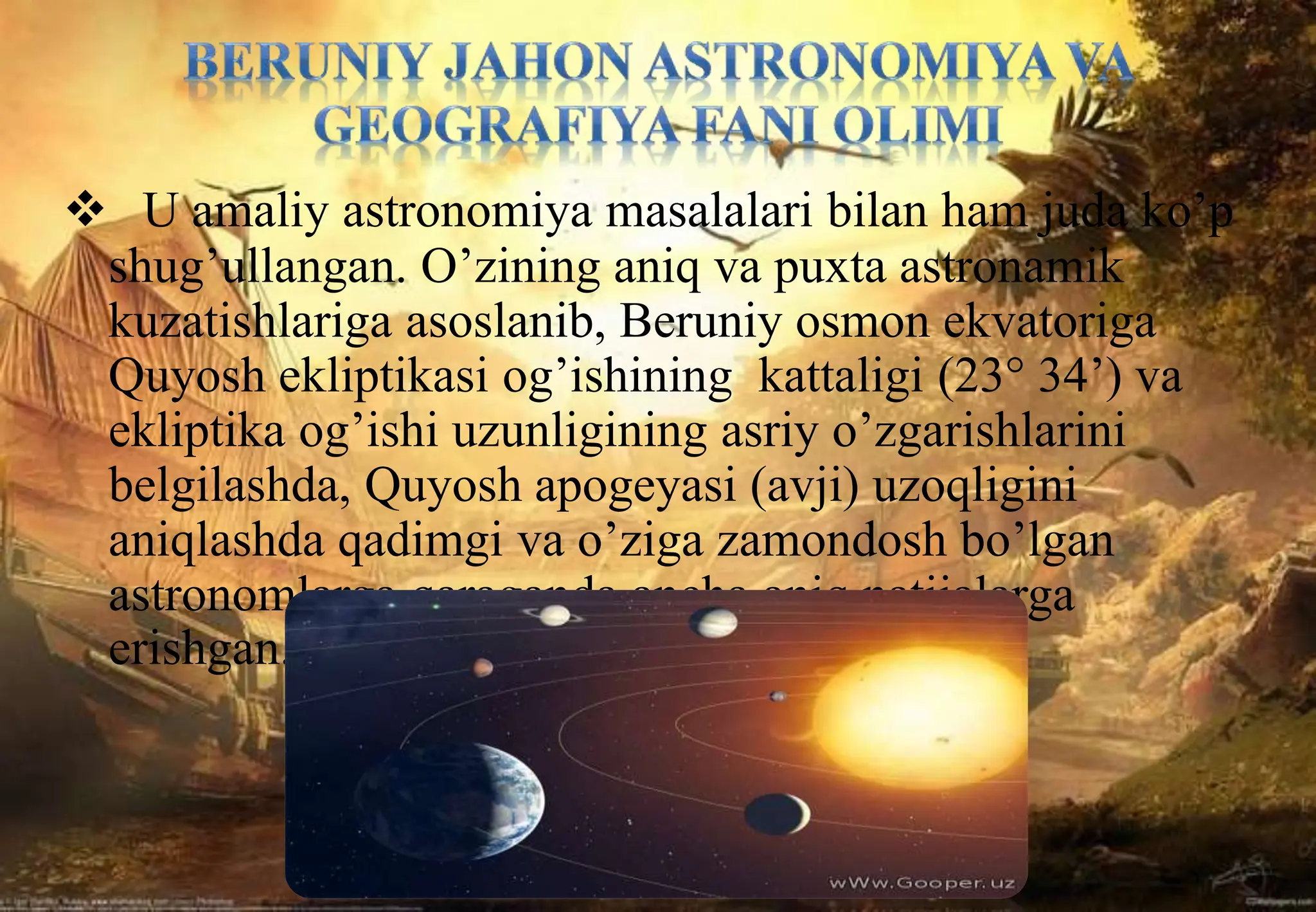 Presentation about life Abu Rayhon Beruniy | PPTX