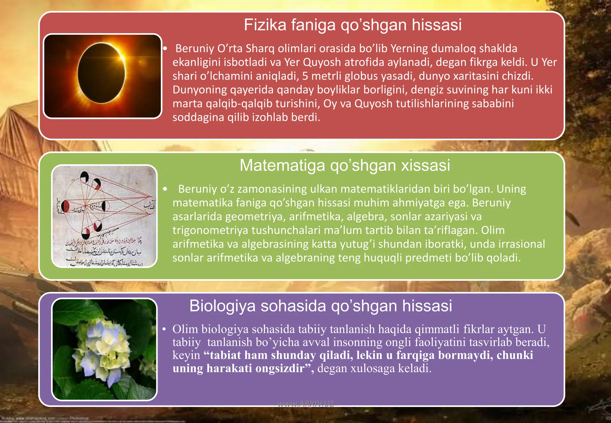 Presentation about life Abu Rayhon Beruniy | PPTX