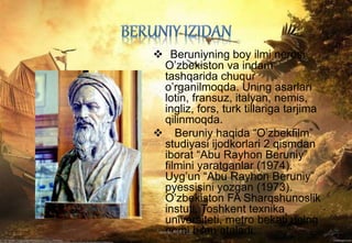 Presentation about life Abu Rayhon Beruniy | PPTX