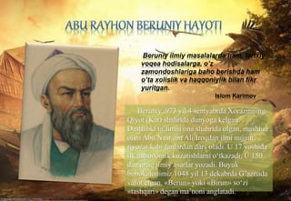 Presentation about life Abu Rayhon Beruniy | PPTX
