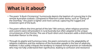 Analysis of Banjo Patterson's poem 'A Bush Christening' | PPTX