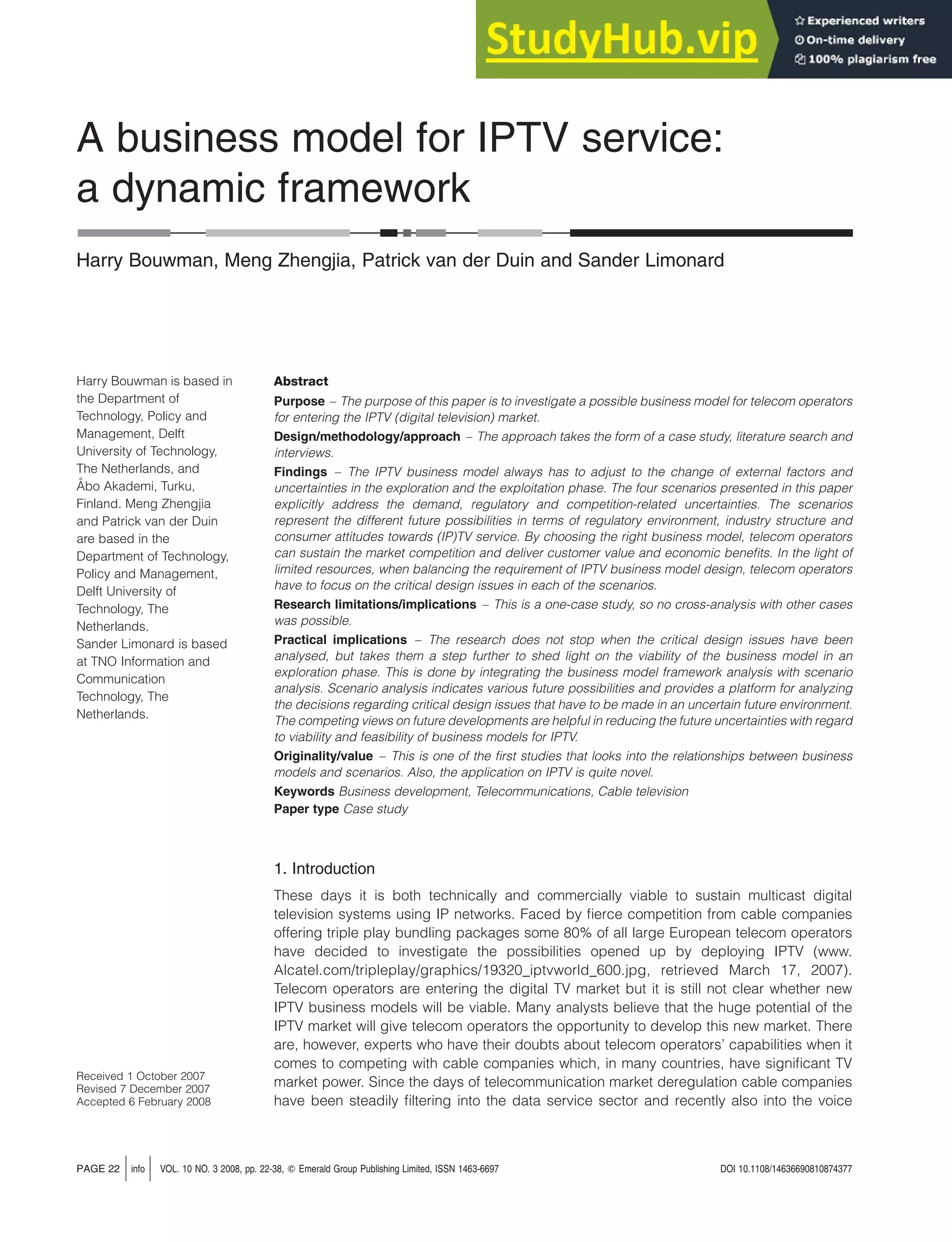 A business model for IPTV service a dynamic framework.pdf
