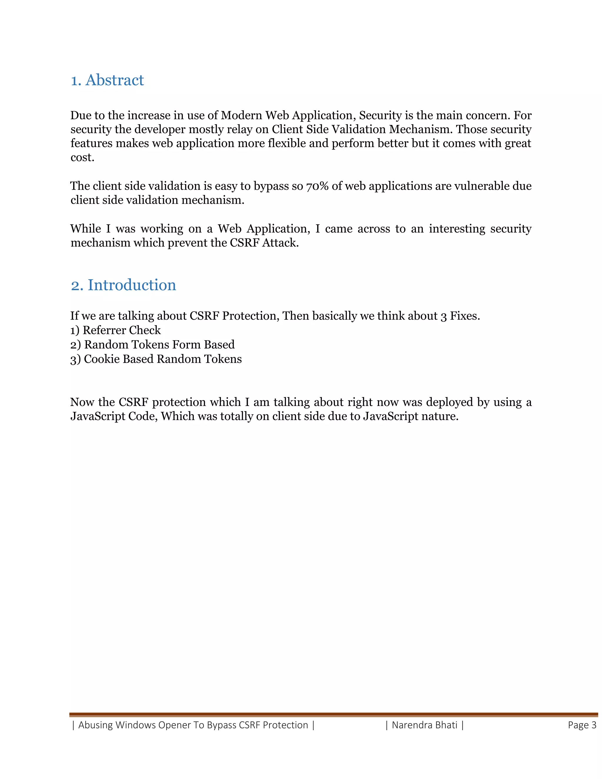 Abusing Windows Opener To Bypass Csrf Protection Pdf Web