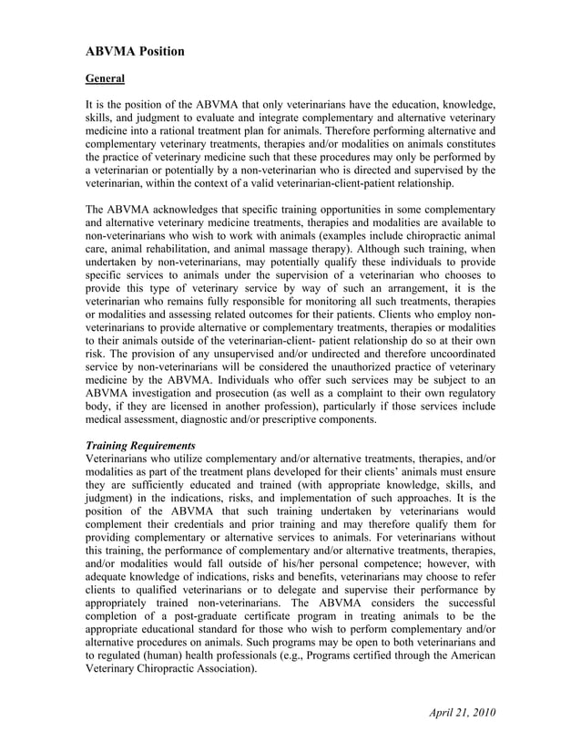 Abvma council guidelines on alternative & complementary practices | PDF ...