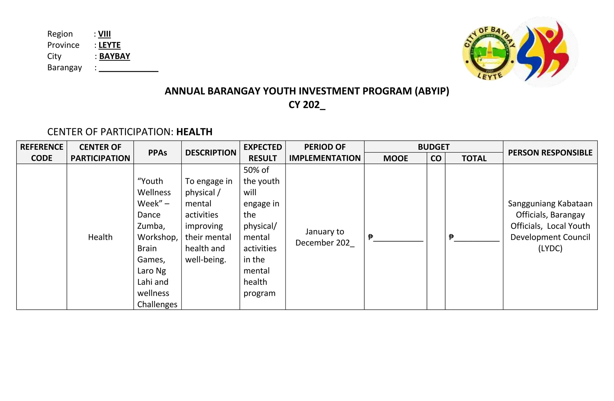annual Budget Youth Investment plan sample.docx
