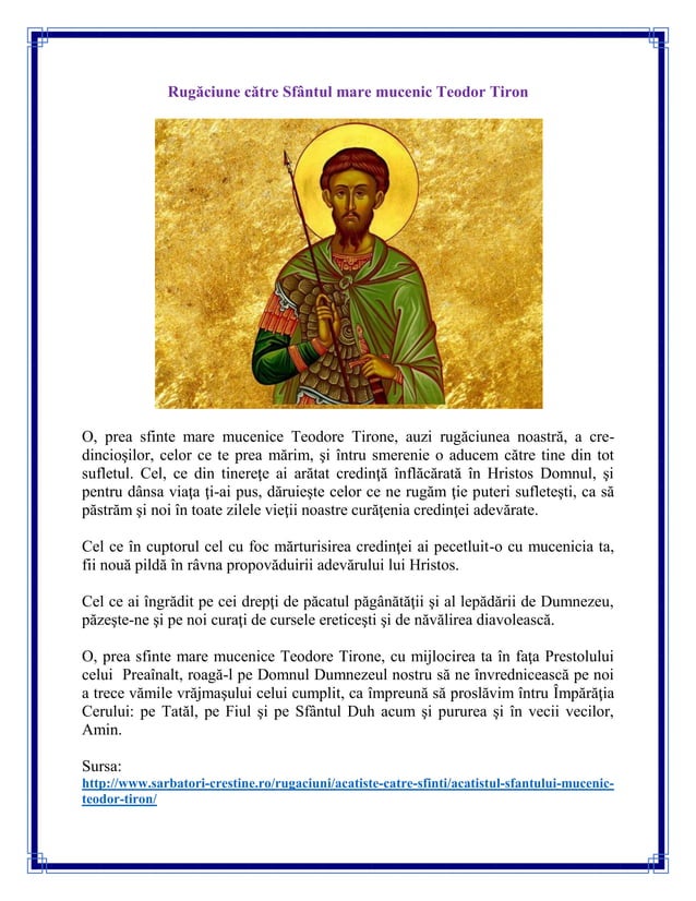 Sfinţii Teodor Stratilat şi Teodor Tiron - Acatistul Sfântului mare ...