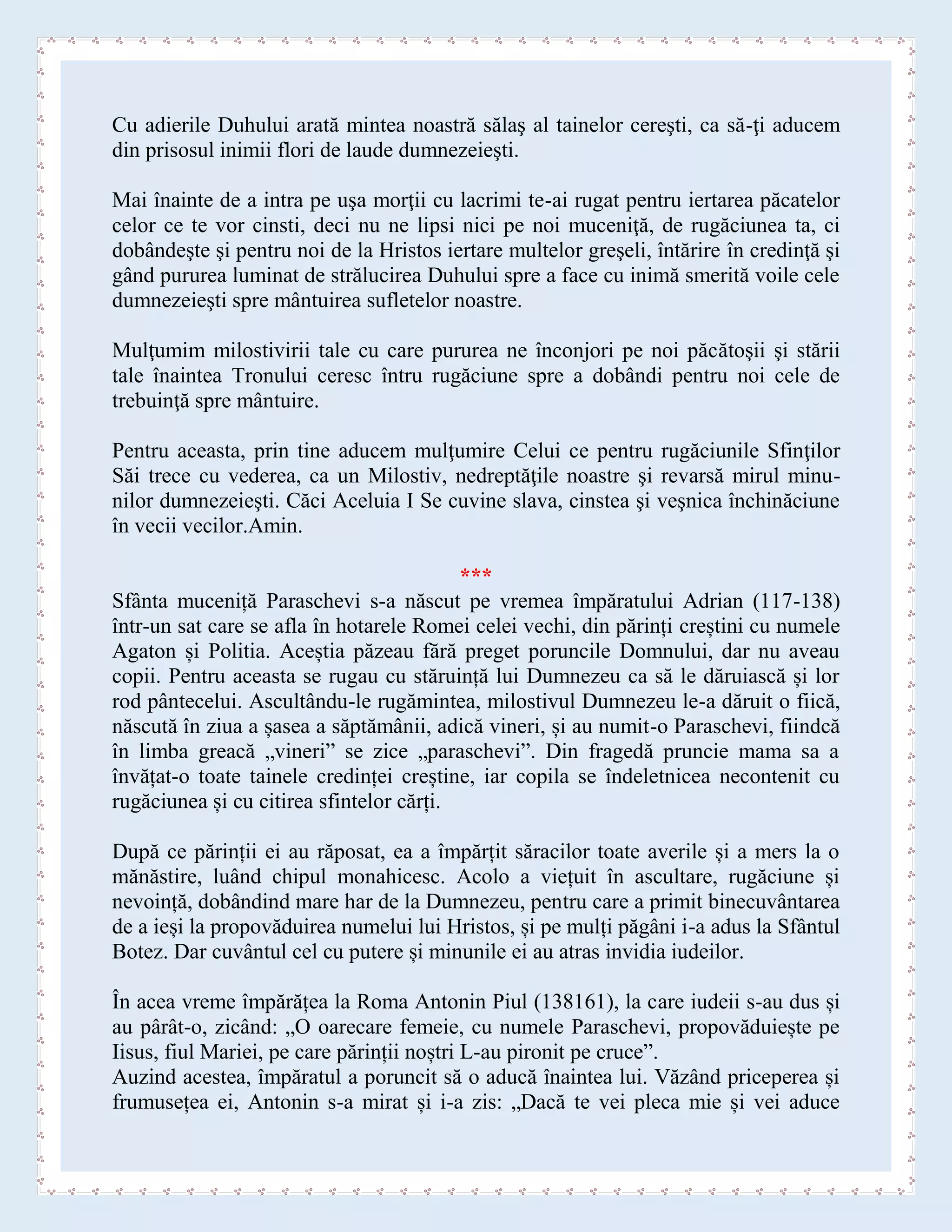 Acatistul Sfintei muceniţe Paraschevi din Roma (26 iulie/9 noiembrie ) | PDF