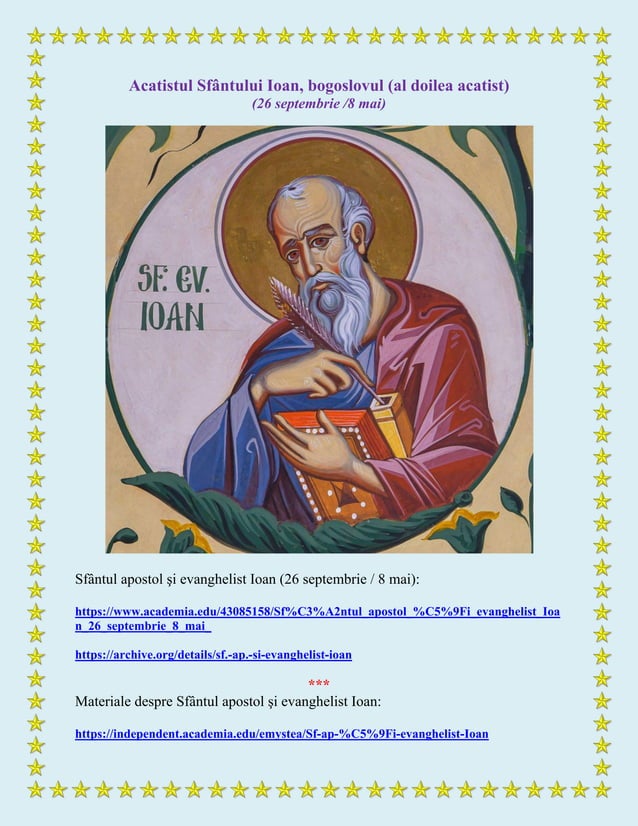 Acatistul Sfântului apostol şi evanghelist Ioan, bogoslovul (al doilea ...