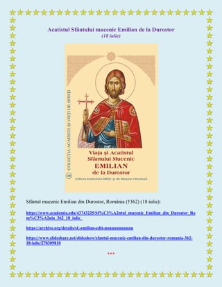 Acatistul Sfântului mucenic Emilian de la Durostor (18 iulie) | PDF