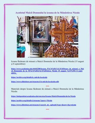 Acatistul Maicii Domnului la icoana de la Mănăstirea Nicula | PDF