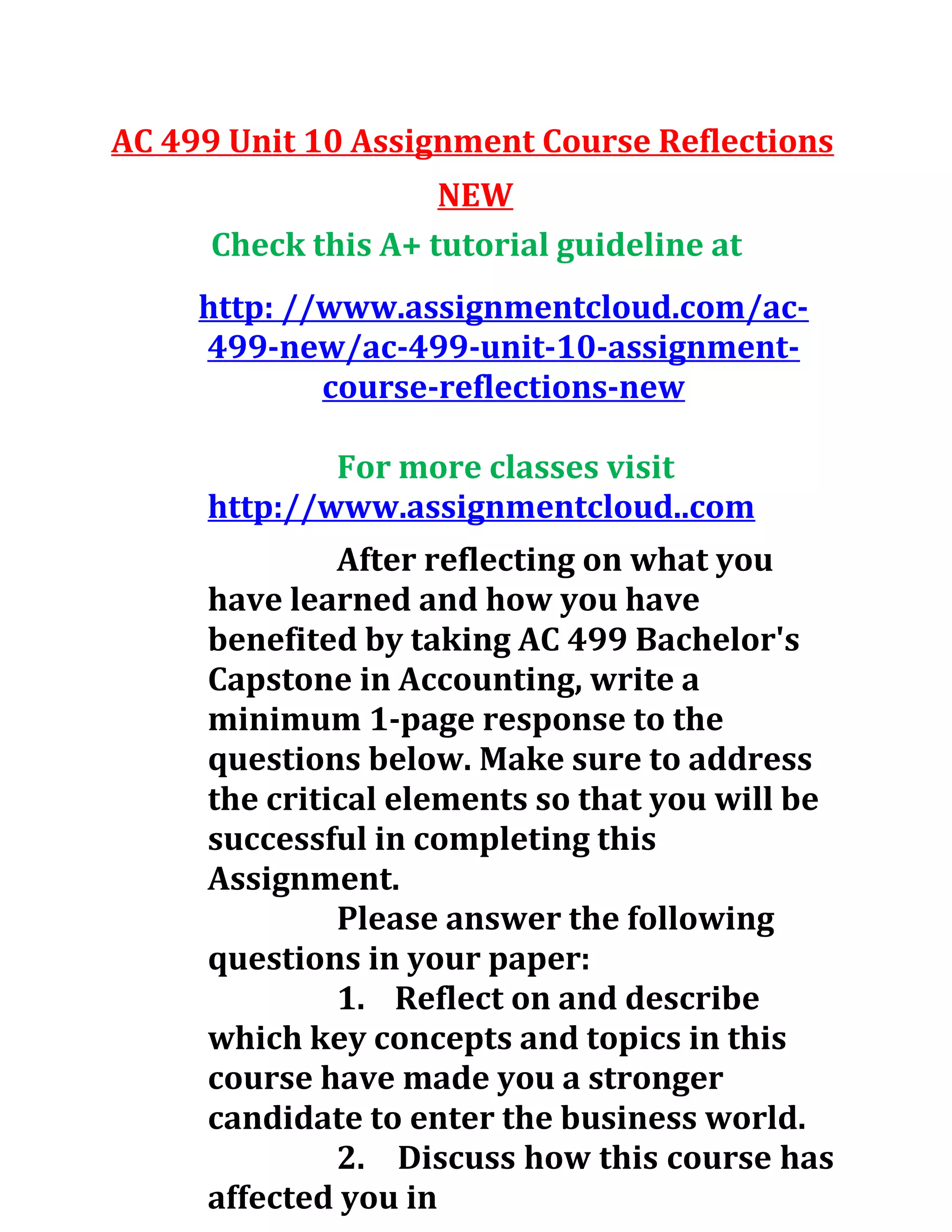 Ac 499-unit-10-assignment-course-reflections-new | PDF