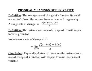 Applied Calculus: Physical Meanings/Applications of Derivatives | PDF