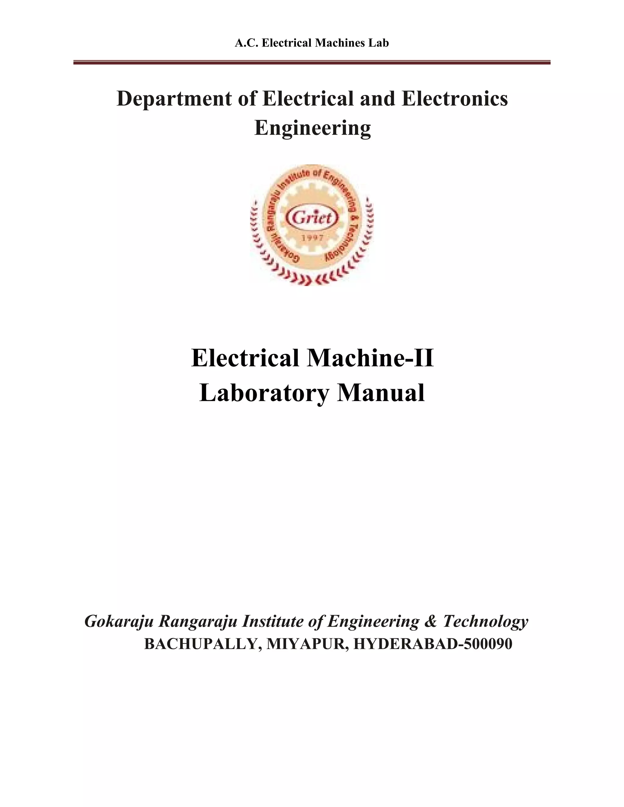 Ac machines-lab-manual | DOC