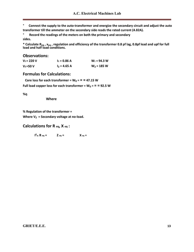 Ac machines-lab-manual | DOC | Radio Control | Hobbies & Interests