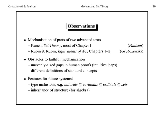 Mechanizing set theory: cardinal arithmetic and the axiom of choice | PPT
